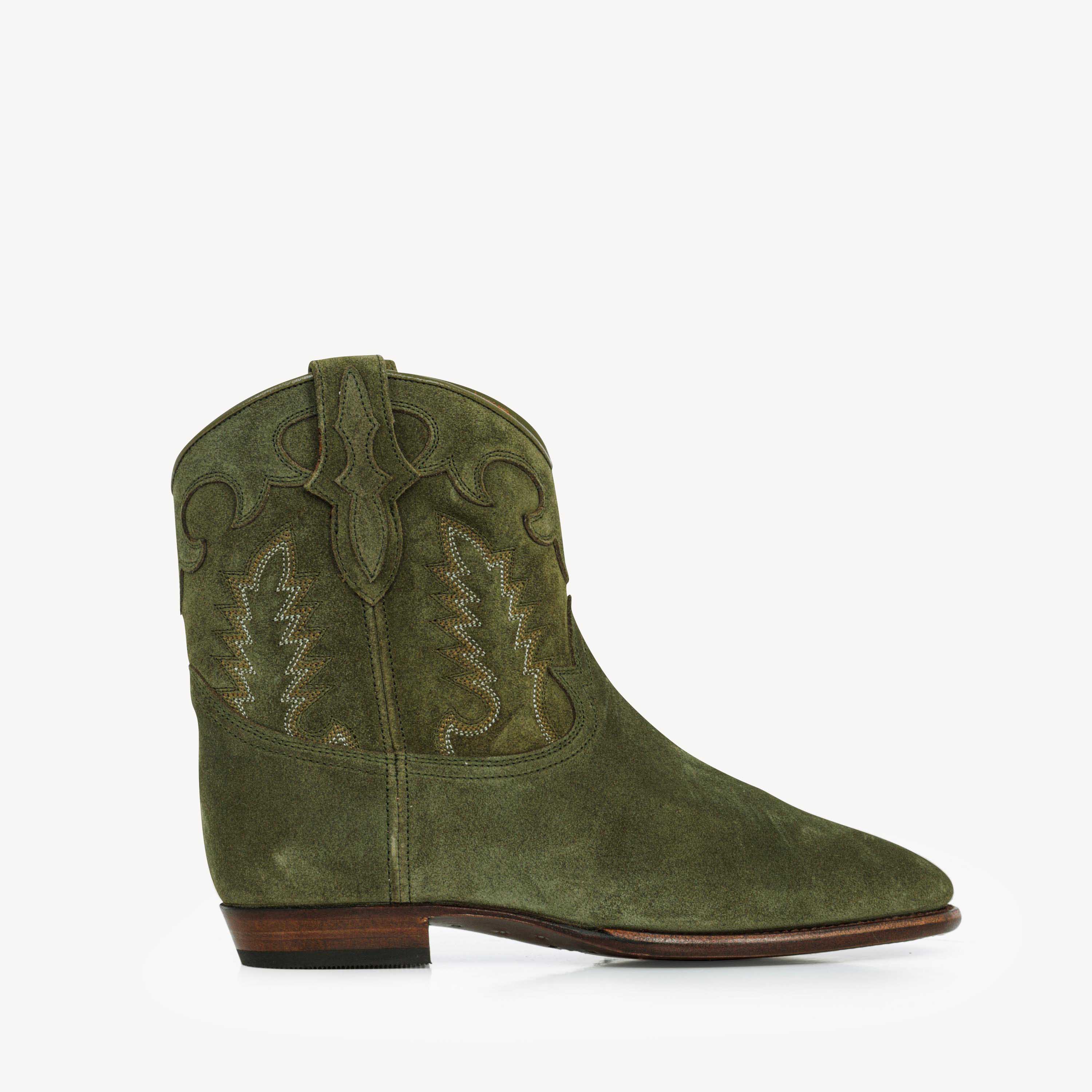 Ankle Cowboy Boots in Olive Suede | Early Midnight – Shiloh Heritage